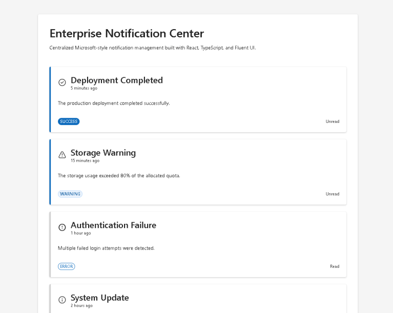 App 51: Enterprise Notification Center with React, TypeScript, Fluent ...