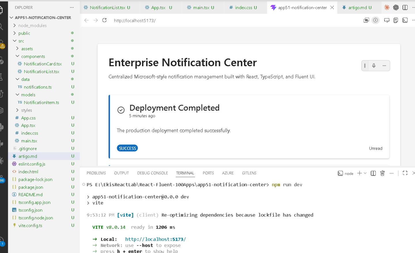 App 51: Enterprise Notification Center with React, TypeScript, Fluent ...